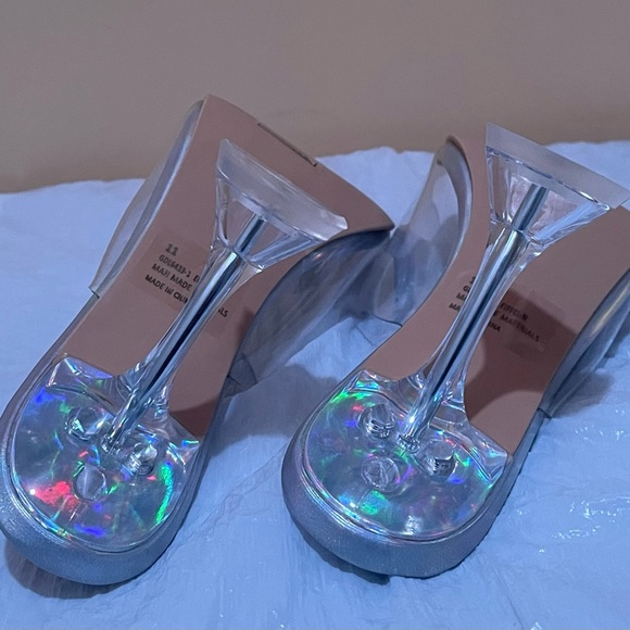 Shoes | Clear Plastic Sliver Metallic Flare Heeled Sandals | Poshmark